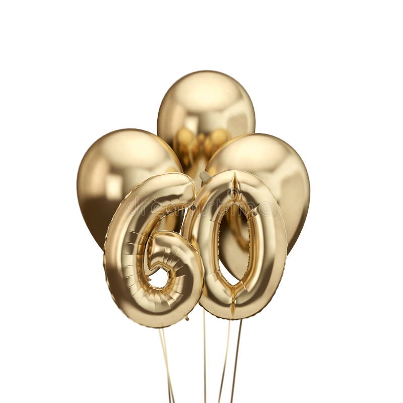 60th Birthday Gold Foil Bunch of Balloons. Happy Birthday Stock ...