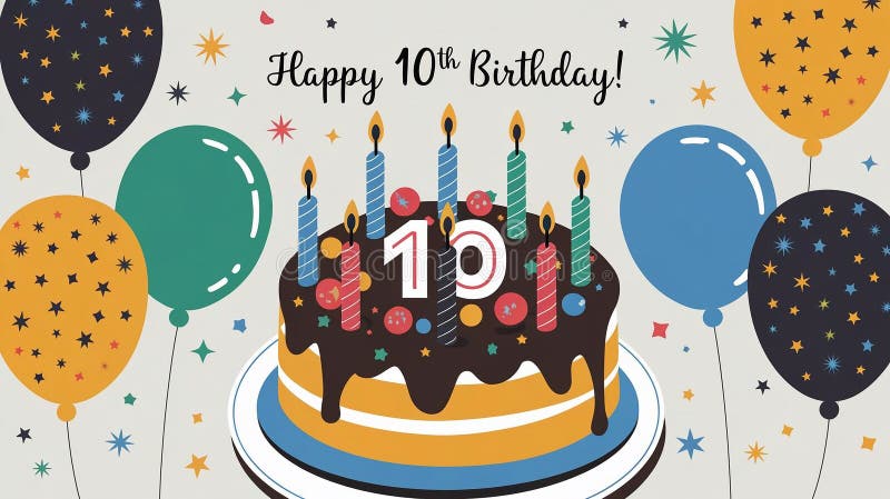 A 10th Birthday Greeting Card Stock Illustration - Illustration of font ...