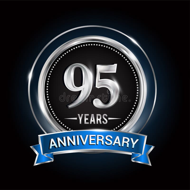 95th Birthday Logo with Silver Ring and Blue Ribbon, Vector Design ...