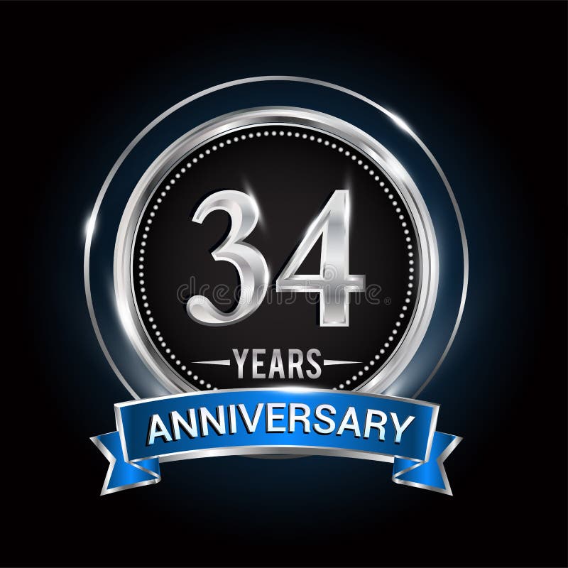34th Silver Anniversary Logo with Laurel Wreath, Ribbon and Silver Ring ...