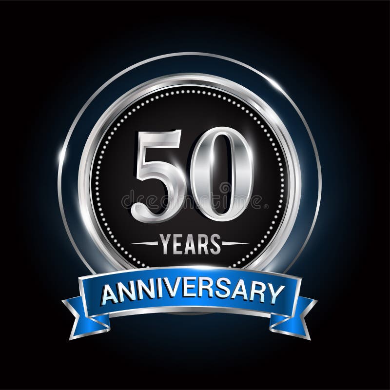 50th Silver Anniversary Logo with Ribbon and Ring Stock Vector ...