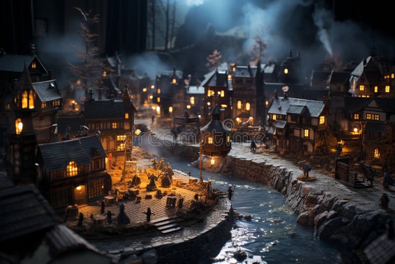 18th Century Style Miniature City with Mockup Effect Stock Illustration ...