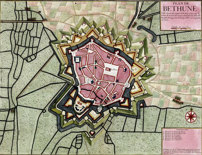 18th-century Vintage Map of the Fortified City Stock Photo - Image of ...