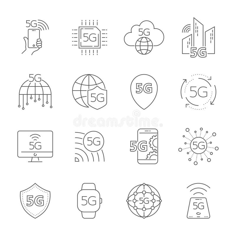 5G Network Icons Set. 5G Technology. Editable Stroke. EPS 10. Stock ...