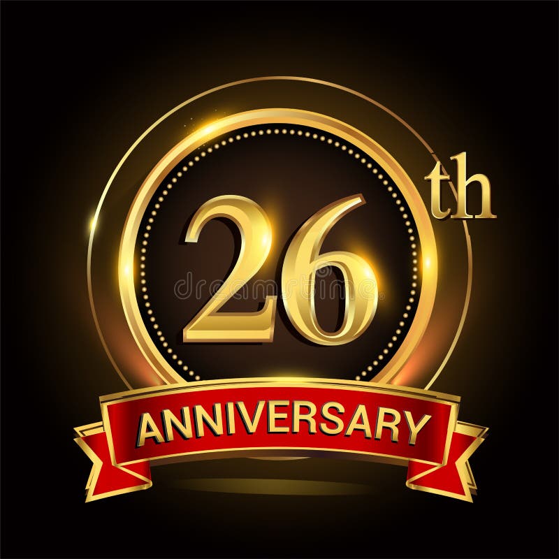 26th Birthday Logo with Silver Ring and Blue Ribbon, Vector Design ...