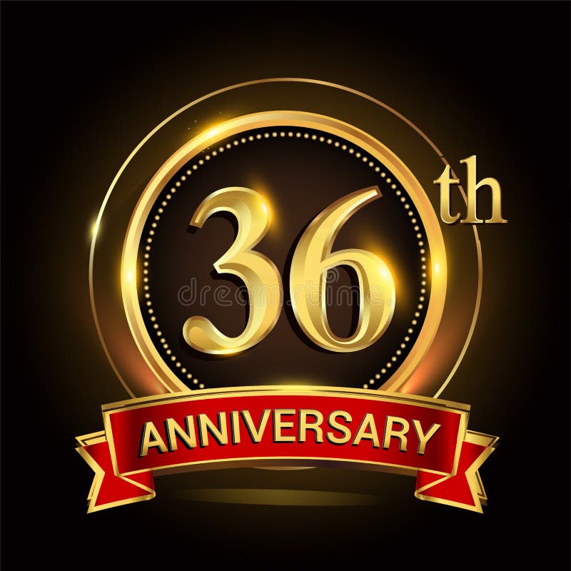 36th Golden Anniversary Logo with Ring and Red Ribbon. Vector Design ...