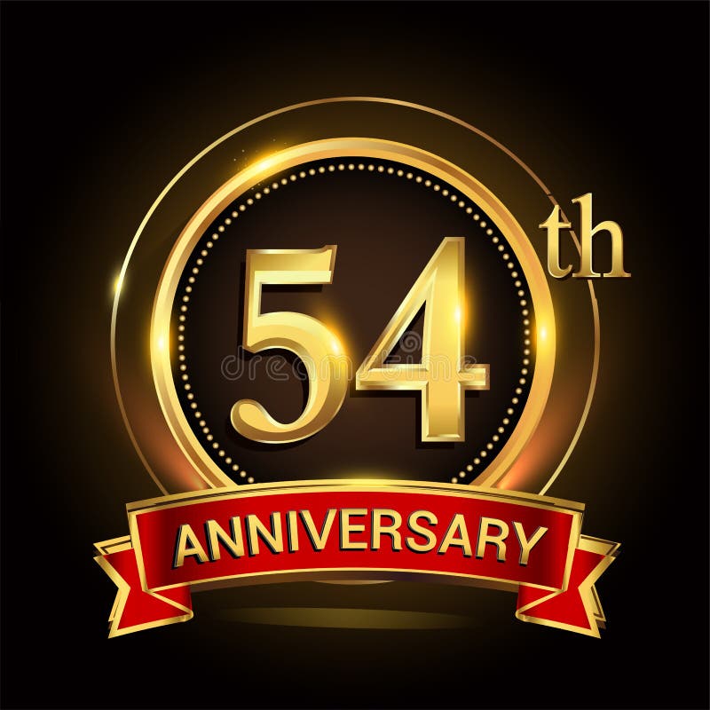 54th Birthday Logo with Silver Ring and Blue Ribbon, Vector Design ...
