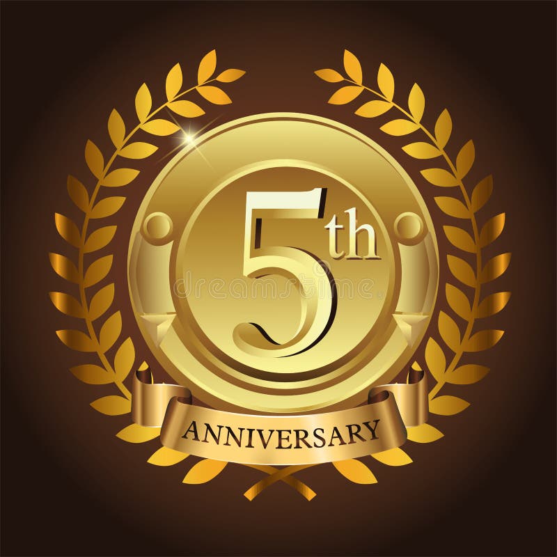 5th Golden Anniversary Wreath Ribbon Logo Stock Vector - Illustration ...