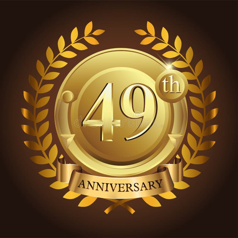 49th Golden Anniversary Wreath Ribbon Logo Stock Vector - Illustration ...