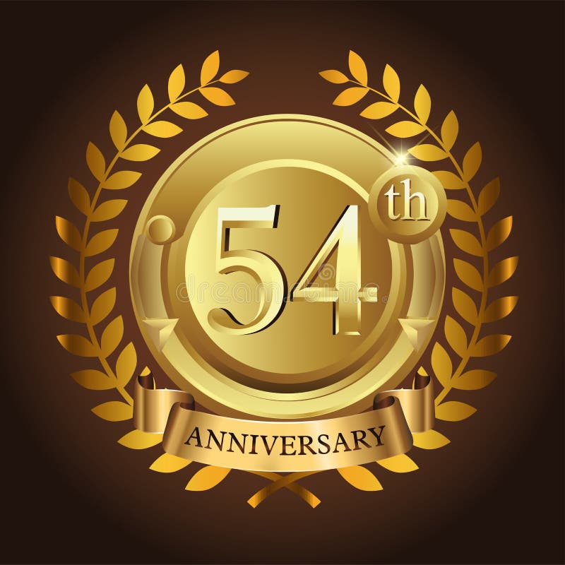 54th Birthday Logo with Silver Ring and Blue Ribbon, Vector Design ...