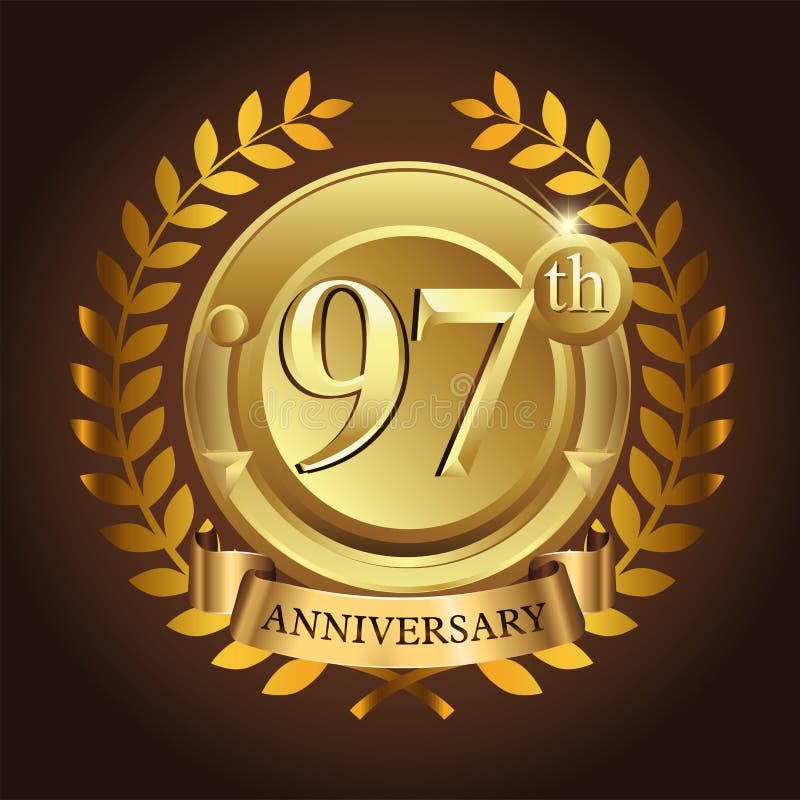 97th Birthday Logo With Silver Ring And Blue Ribbon, Vector Design ...