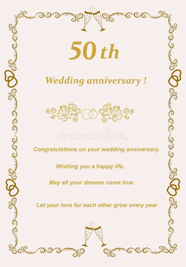 Golden Wedding Champagne Glasses. Stock Illustration - Illustration of ...