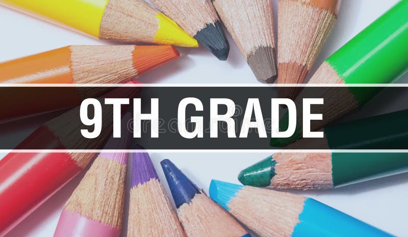 9th Grade Concept Banner with Texture from Colorful Items of Education ...