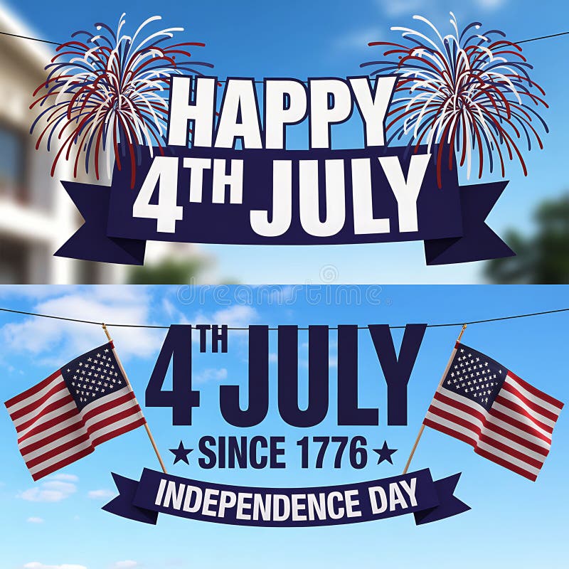 4th of July Banners with Fireworks & American Flags Stock Illustration ...