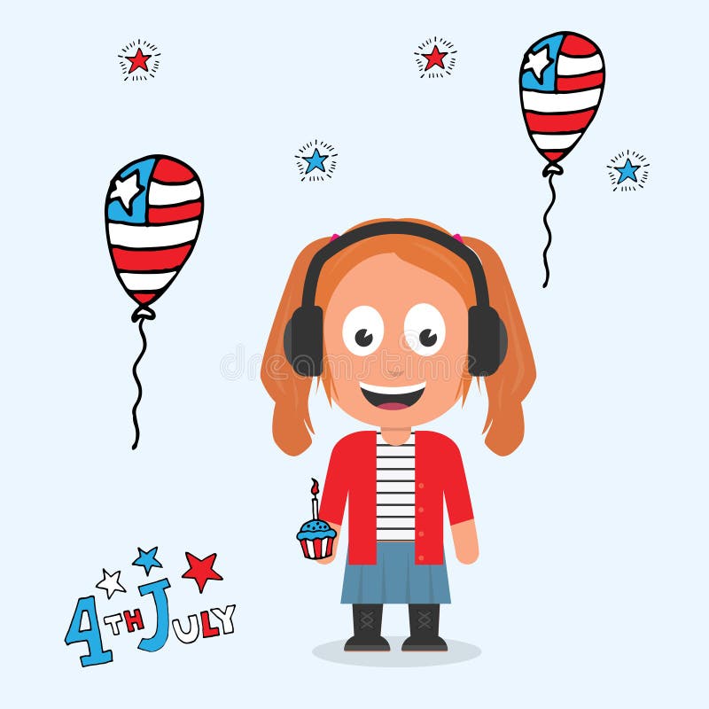 4th july female character stock illustration. Illustration of laughing ...