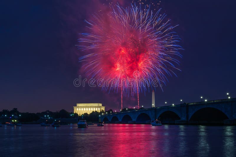 4th of July Fireworks Over the Potomac River, in Washington, DC Stock ...