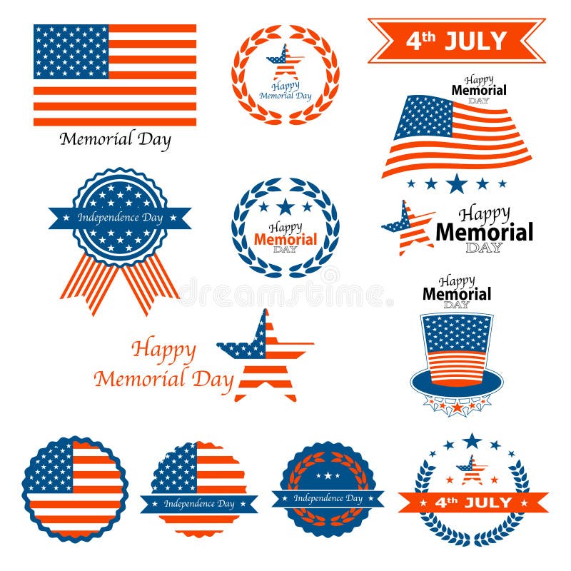 4th July Happy Memorial Day Badges and Labels Stock Illustration ...