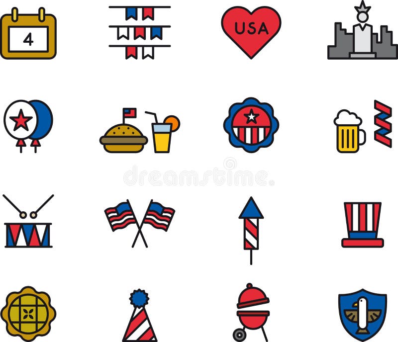 4th of July icons stock vector. Illustration of illustrated - 58885392