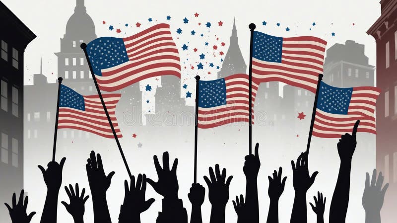 4th of July, Independence Day Celebration, Hands with US Flags Stock ...