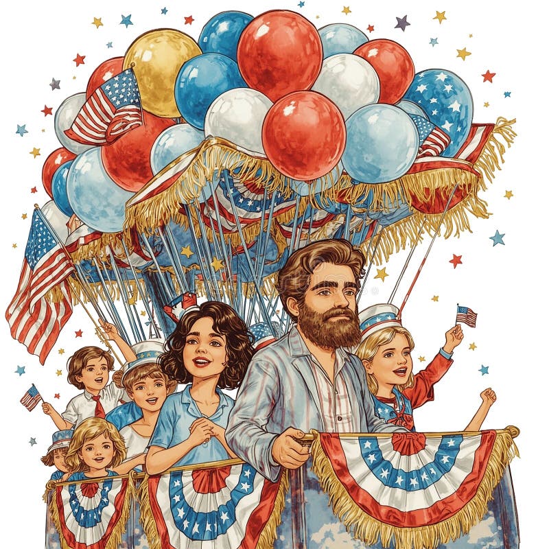 A 4th of July Parade Float Overflowing with Intricately Designed ...