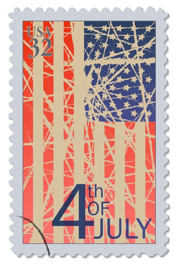 4th of July Postage Stamp stock illustration. Illustration of white ...