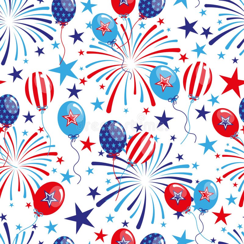 4th of July Seamless Pattern with Balloons and Fireworks Stock ...