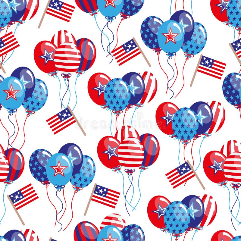 4th of July Seamless Pattern with Balloons and Flags Stock Illustration ...