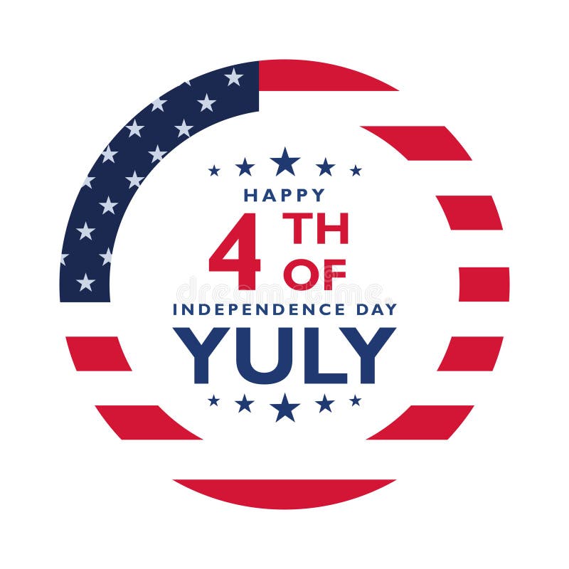 4th of July Text in Round Frame with American Flag. 4th of July Round ...