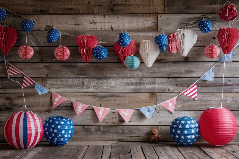 4th of July Themed Party Decorations with Paper Lanterns and Flags ...