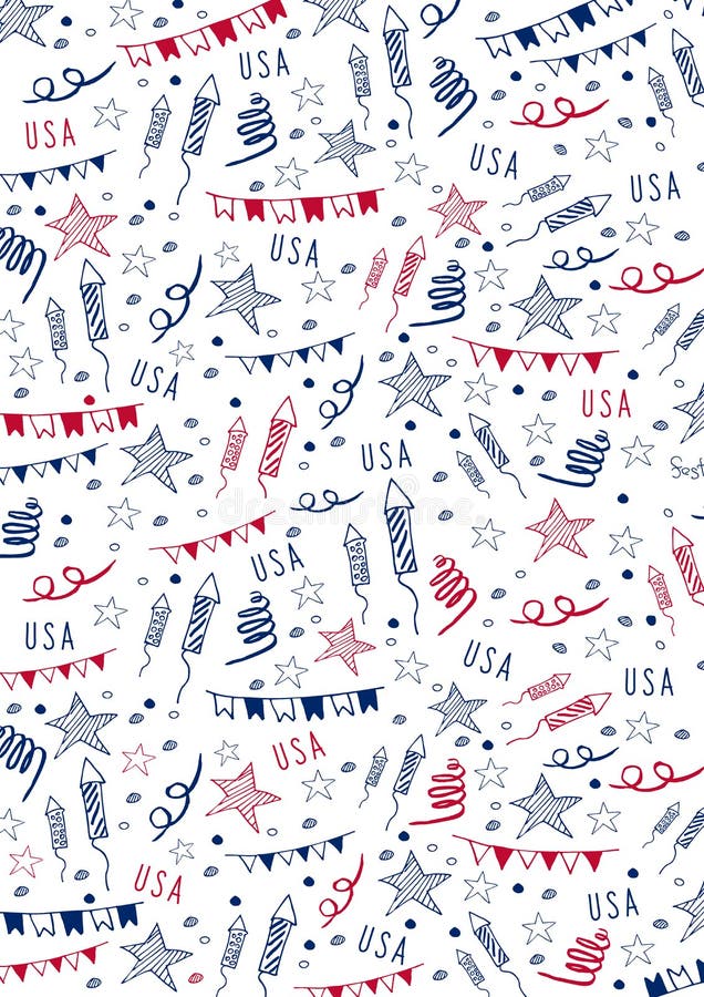 4th of July. USA Independence Day Celebration Banner. Hand Draw Doodle ...