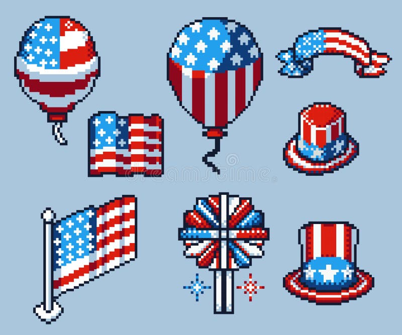 Usa Pixel Art Elements Vector Isolate Stock Illustrations – 2 Usa Pixel ...