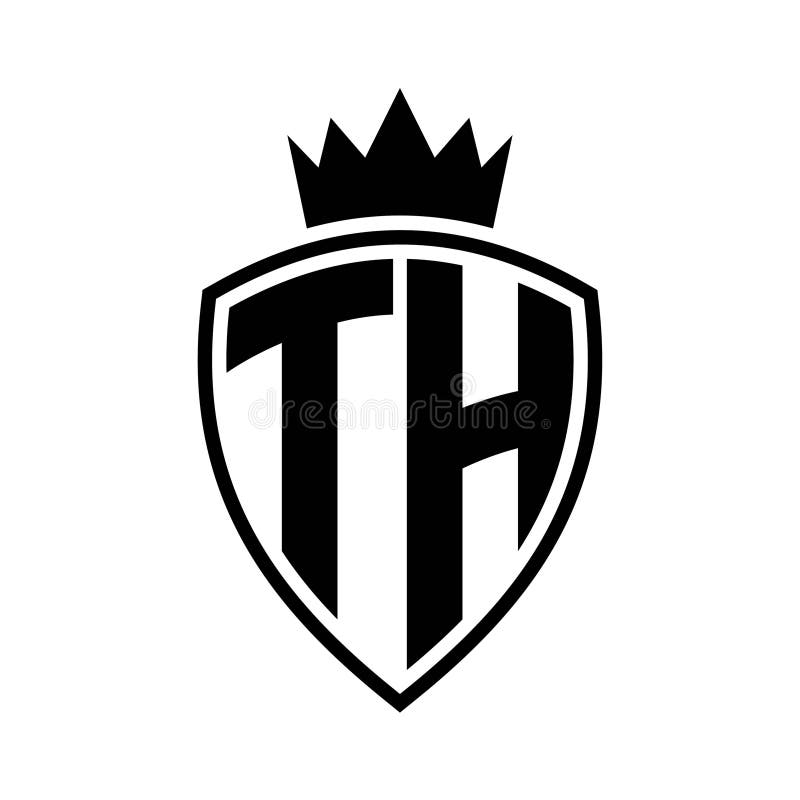TH Letter Monogram Shield and Crown Outline Shape with Black and White ...