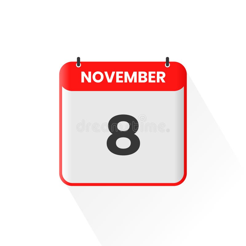 8th November Calendar Icon. November 8 Calendar Date Month Icon Vector ...