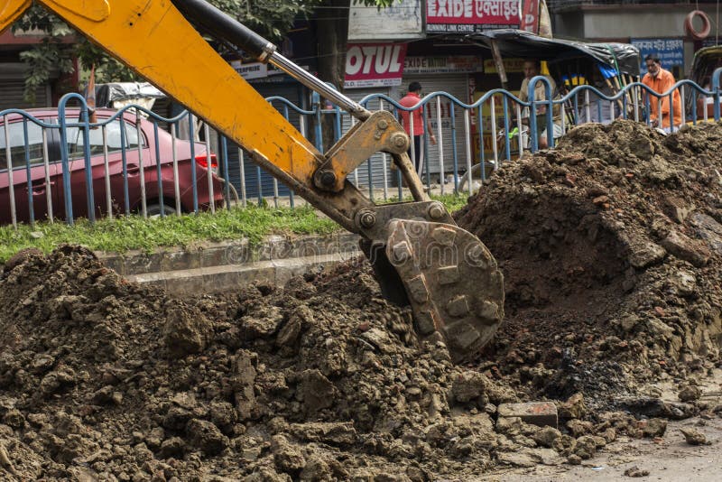 5th September, 2021, Kolkata, West Bengal, India: a Excavators Work on ...