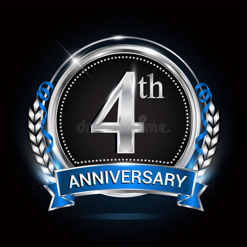 4th Silver Anniversary Logo with Blue Ribbon and Ring Stock ...