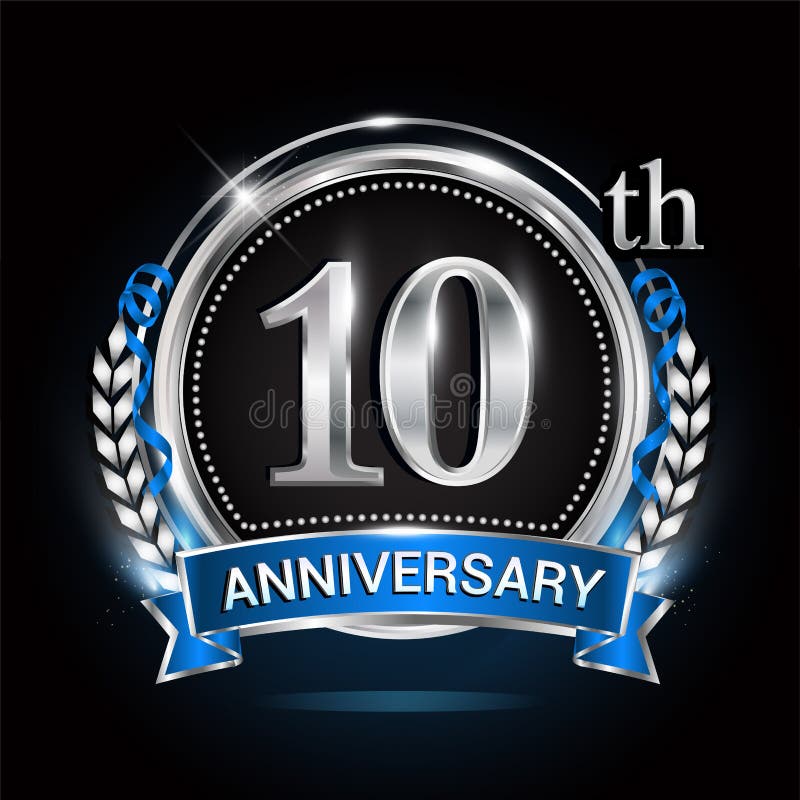 10th Silver Anniversary Logo with Blue Ribbon and Ring Stock ...