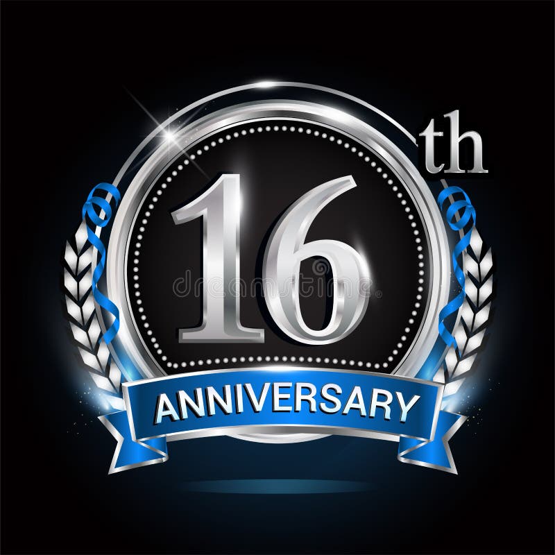 16th Silver Anniversary Logo with Laurel Wreath, Ribbon and Silver Ring ...