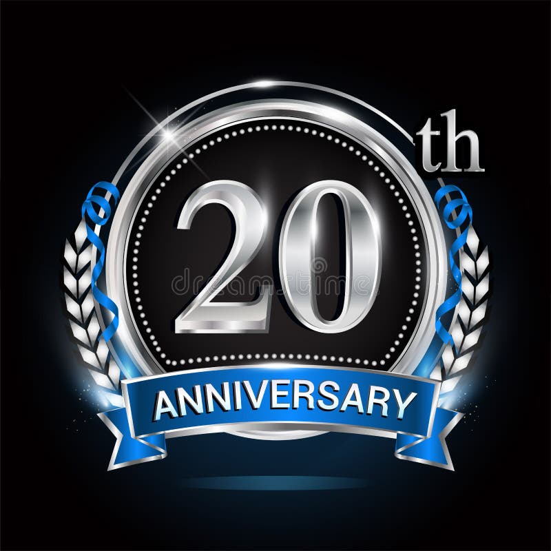 20th Silver Anniversary Logo with Blue Ribbon and Ring Stock ...