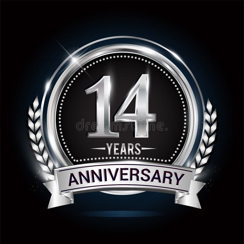 14th Silver Anniversary Logo with Laurel Wreath, Ribbon and Silver Ring ...