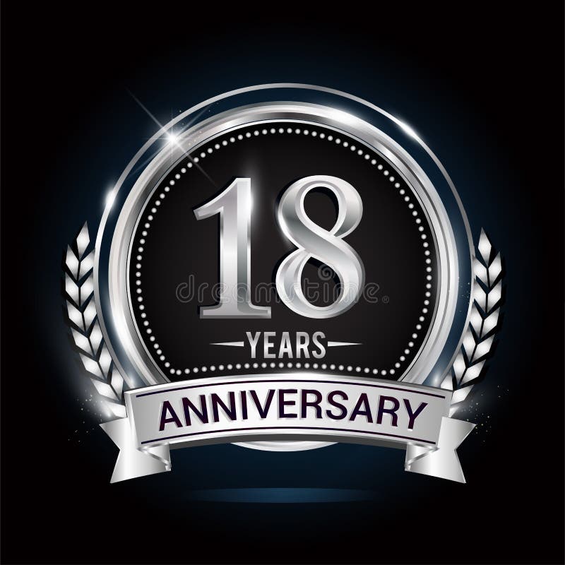 18th Silver Anniversary Logo with Laurel Wreath, Ribbon and Silver Ring ...