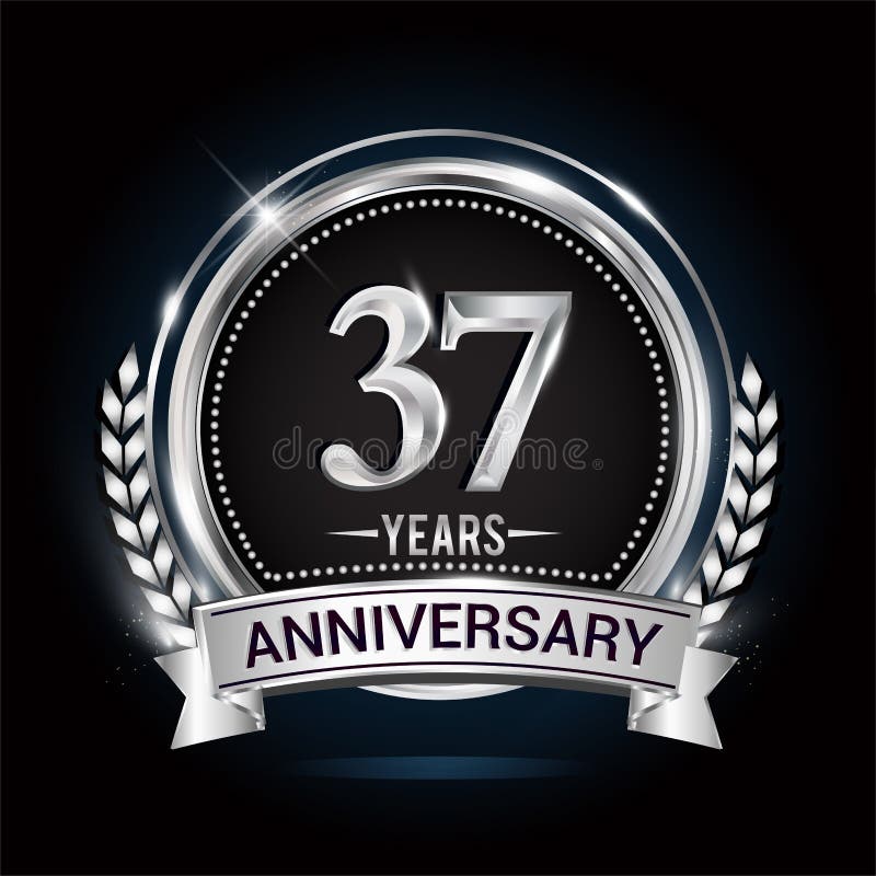 37th Silver Anniversary Logo with Laurel Wreath, Ribbon and Silver Ring ...