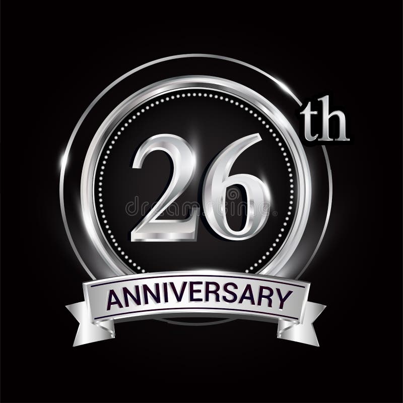 26th Anniversary Logo With Silver Ring, Balloons And Blue Ribbon ...