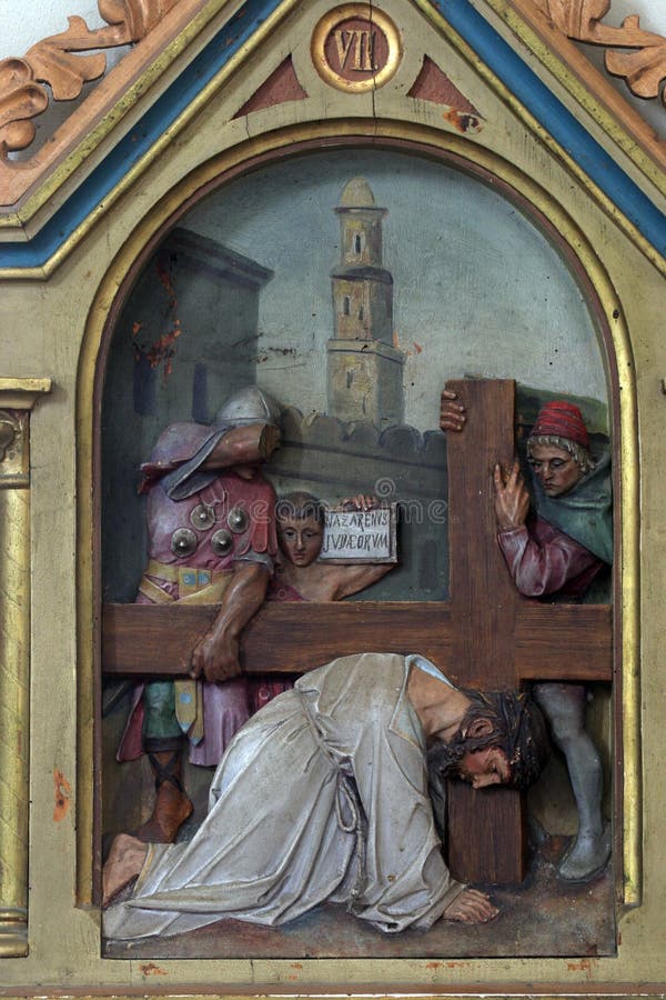 7th Stations of the Cross, Jesus Falls the Second Time Stock Image ...