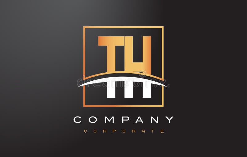 TH T H Golden Letter Logo Design with Gold Square and Swoosh. Stock ...