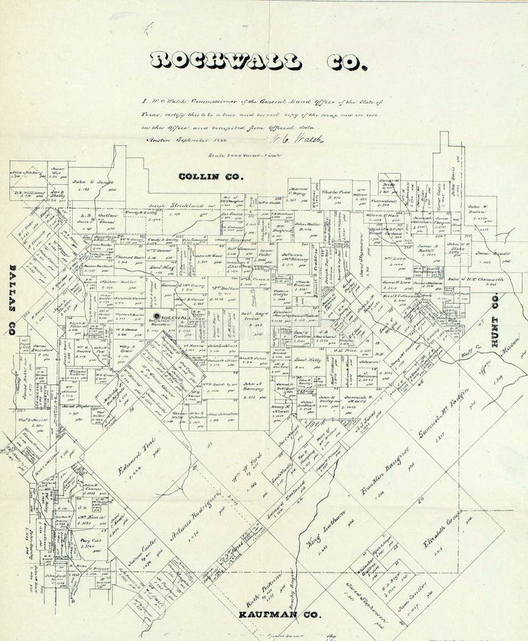 17th To 19th Century Vintage Map of Rockwall County of the State of ...