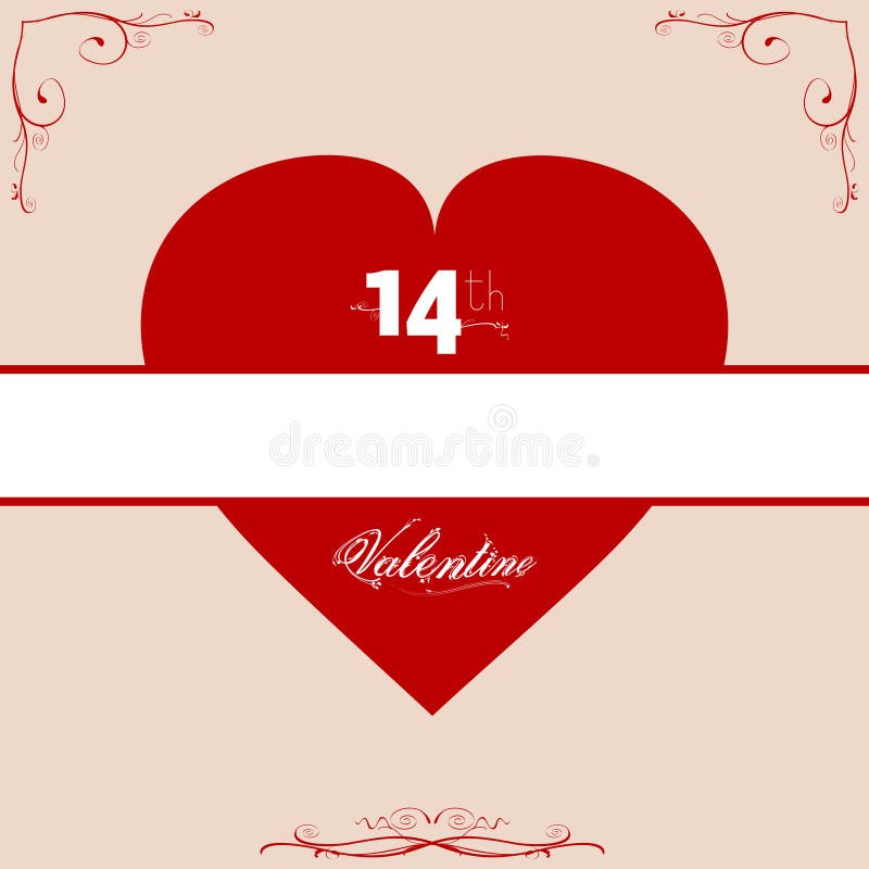 14th Valentine Red Heart with Floral Frame Stock Illustration ...