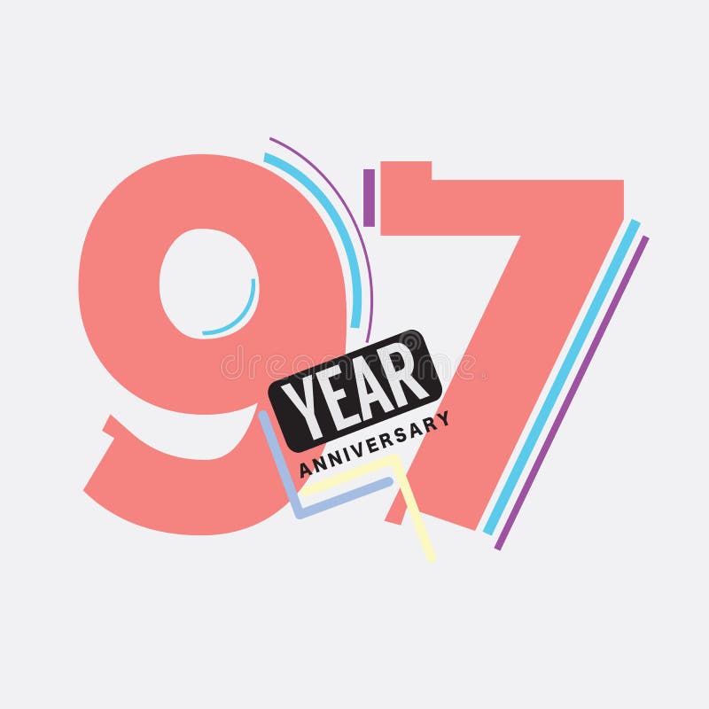Celebrating 97th Years Anniversary Logo with Golden Ring and Ribbon ...
