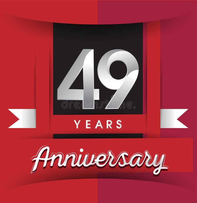 49th Birthday Logo With Silver Ring And Blue Ribbon, Vector Design ...