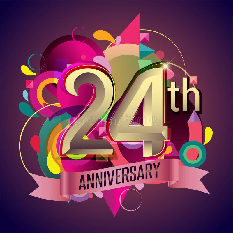 24th Years Anniversary Logo with White Ribbon Isolated on Red ...