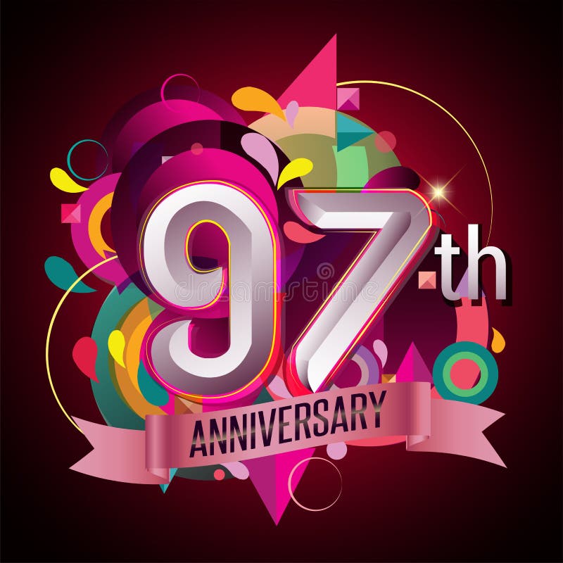 97th Anniversary Logo with Blue Ribbon and Laurel Wreath, Vector ...